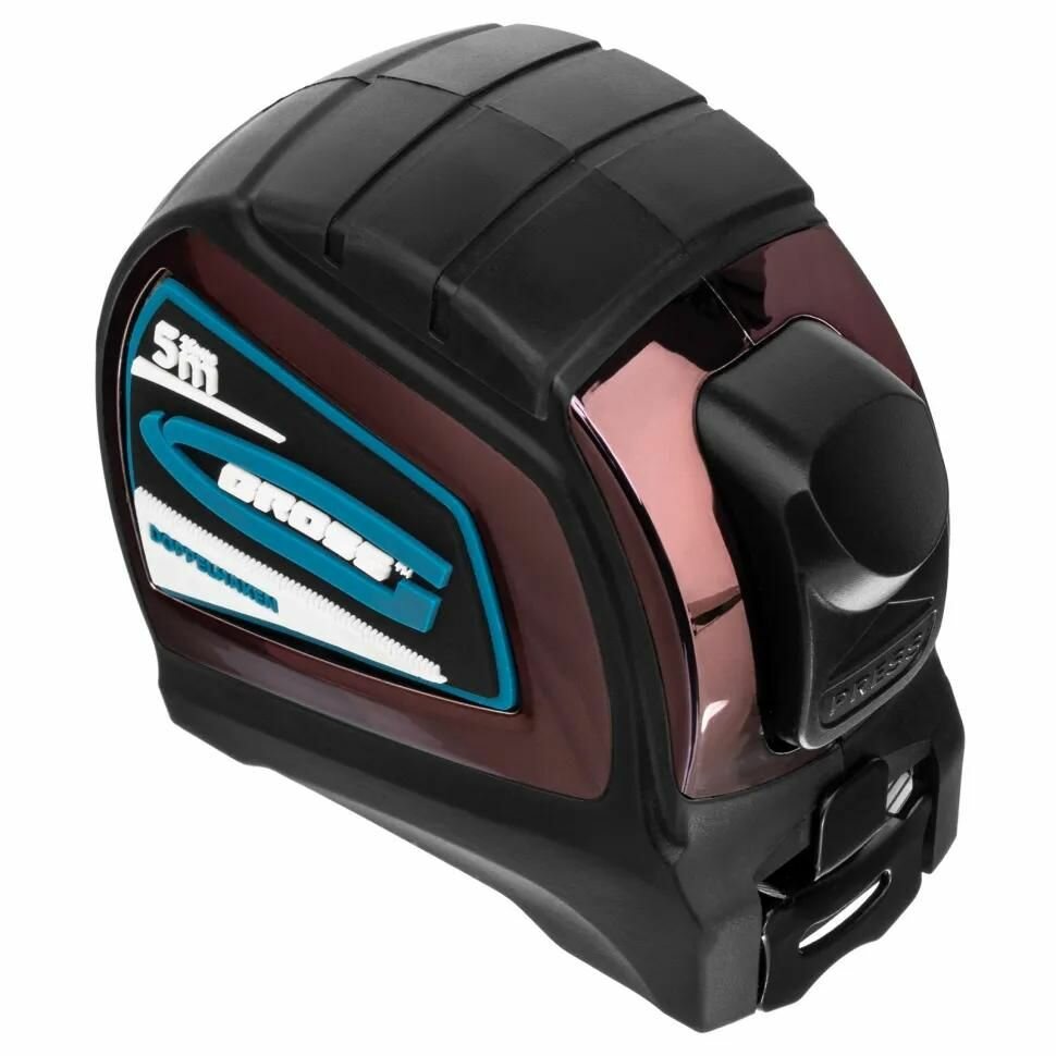 Рулетка GROSS Doppelhaken, 5 мх25 мм, двухсторонний зацеп, нейлон, двусторонняя шкала, автоматическая (31124)