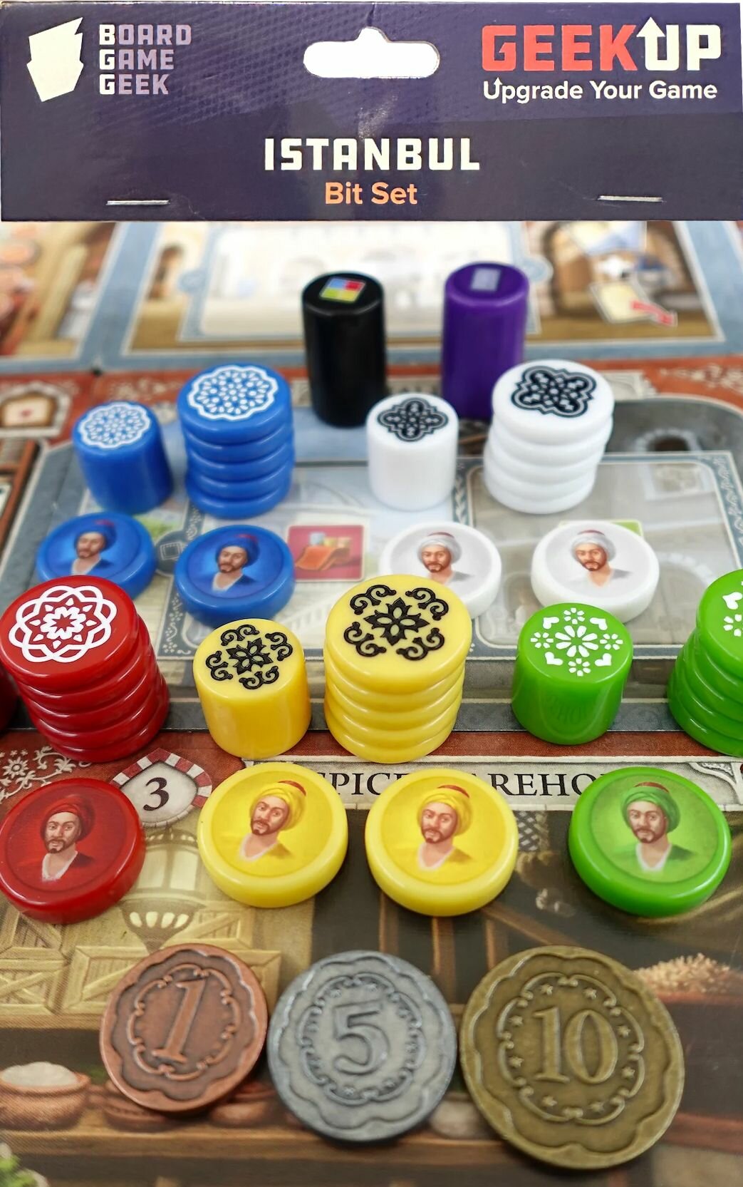 Пластиковые жетоны и металлические монеты Geek Up для настольной игры Стамбул (Istanbul Bit Set)