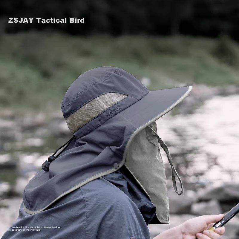 ZhanShuNiao (Full Face Coverage) Fishing Sun Protection Hat for Men, Large Head Circumference, Sun Visor, Outdoor Fisherman Hat, UV Protection