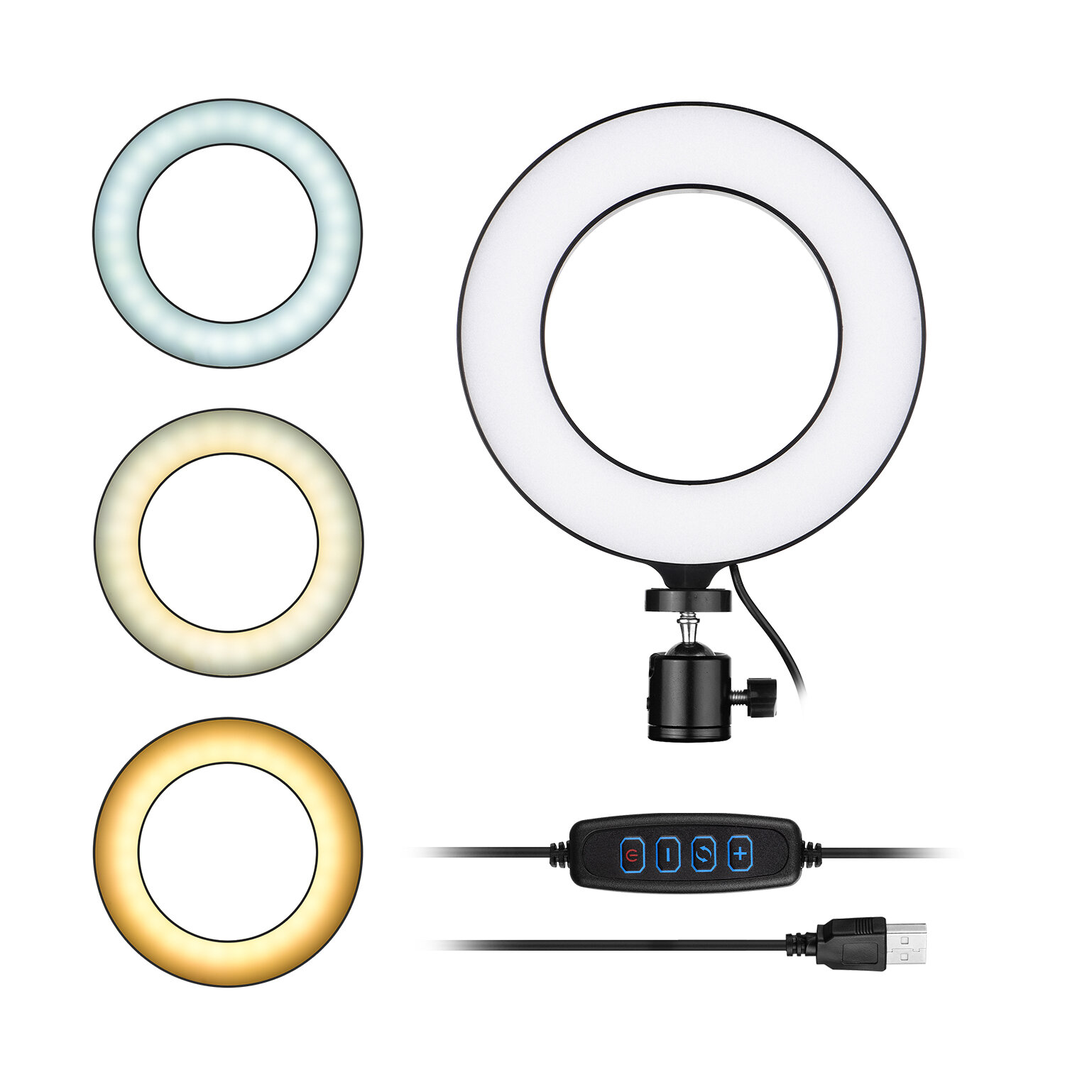 16cm/6inch Мини Лампа Кольцо LED USB Питание 3 Режимы Осветления 11 Уровней Регулируемая Яркость С Гибким Шарнирным Адаптером Для Live Streaming Онлайн Видео Селфи Фейс Макияж