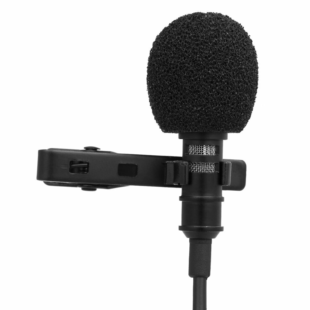 Микрофон накладной с клипом 3.5mm длина провода 1.5m черный с сумкой для хранения для смартфона ноутбука ПК, частотный диапазон 100Hz-16KHz, чувствительность -32dB +/-1dB, импеданс ≤2.2kΩ, SNR >60dB, вес изделия 19.3g, вес упаковки 40g, размер упаковки