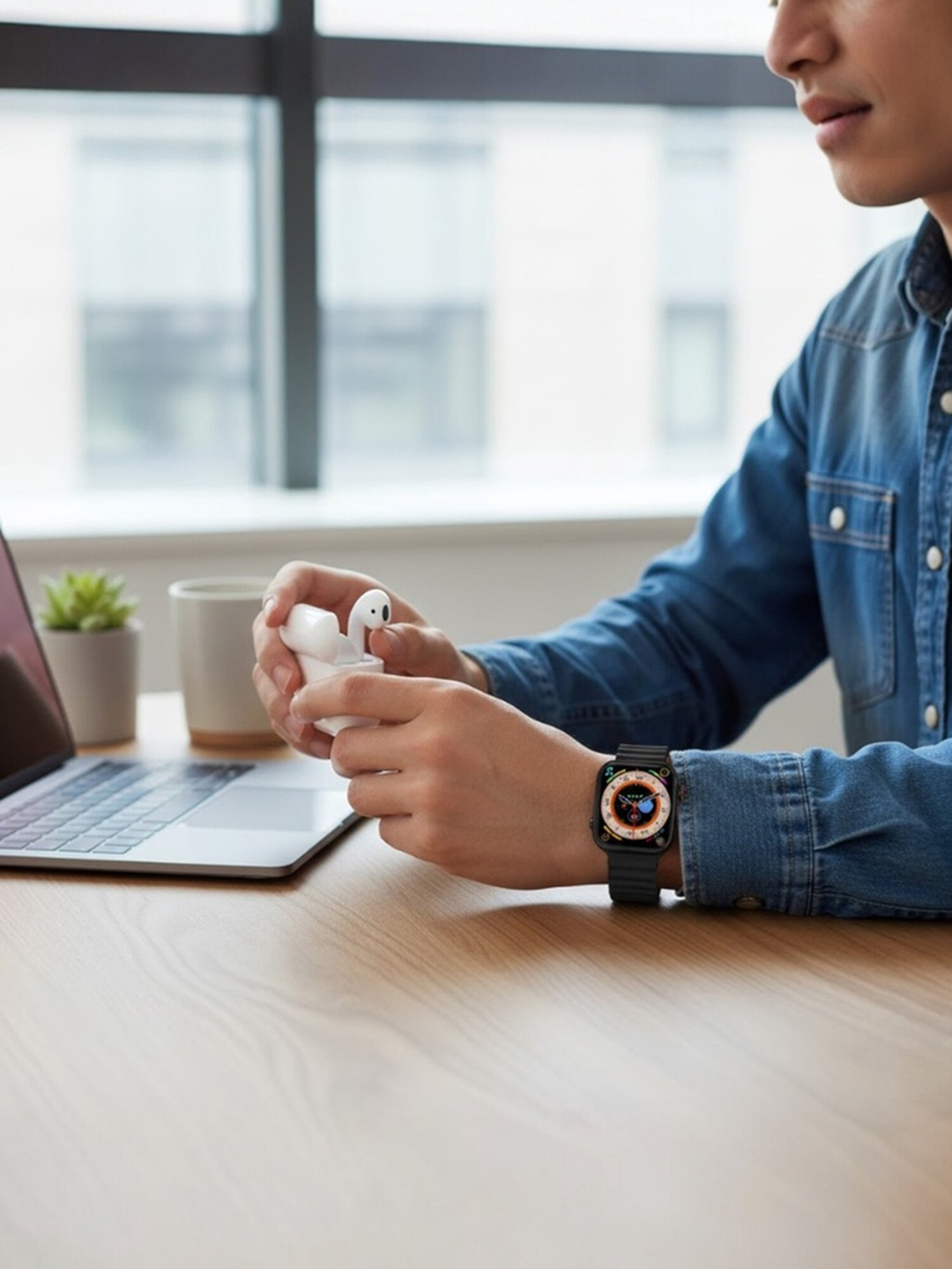 Набор Сима-ленд Смарт-часы и беспроводные наушники EW03, черный/белый