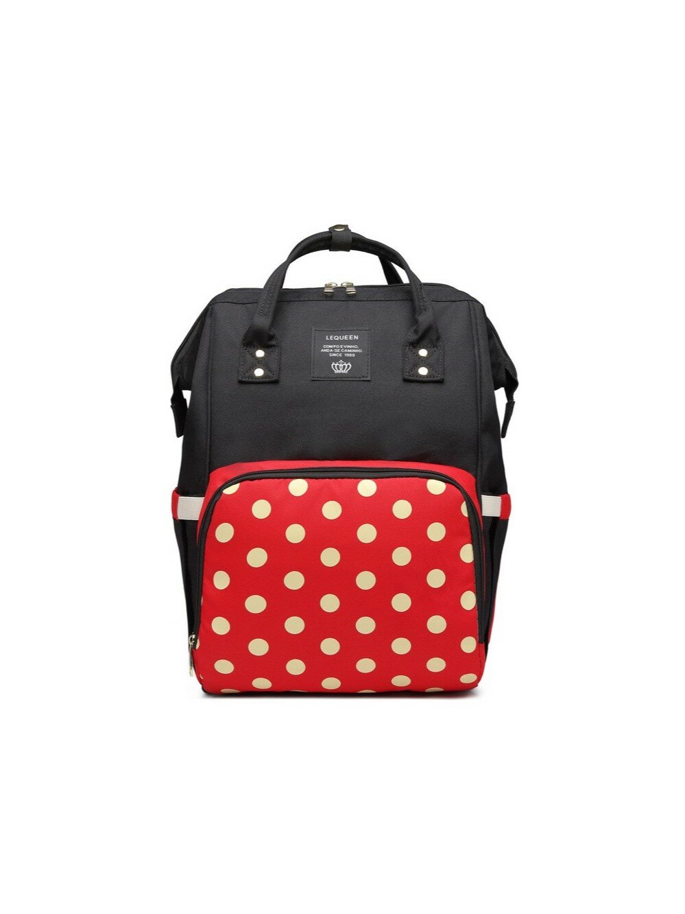 Рюкзак-саквояж для мамочек Lequeen "Белый горох", цвет черный