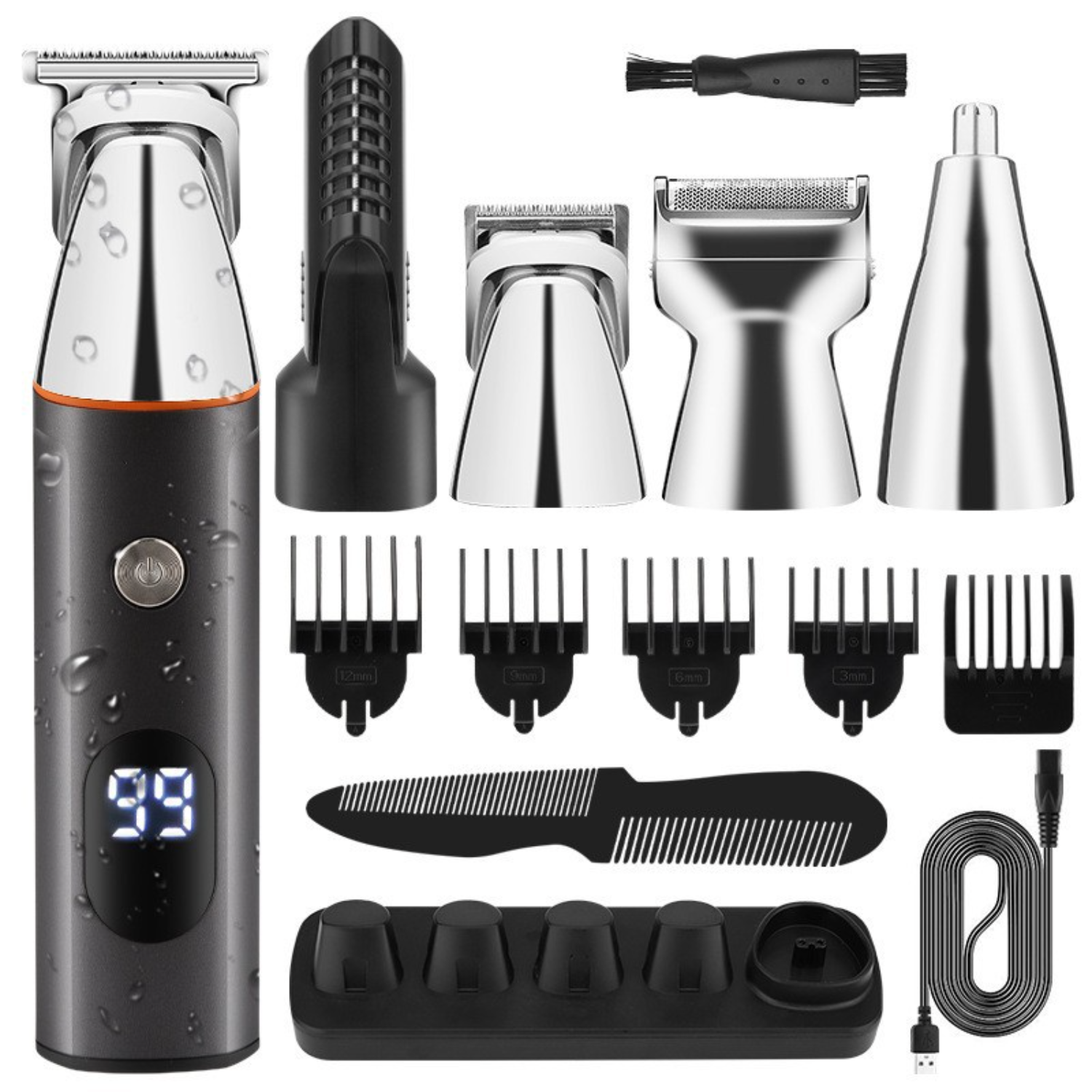 Триммер Xiaomi Youpin LK-881, для бороды, волос, тела, USB, 5 насадок, нержавеющая сталь, серебристый