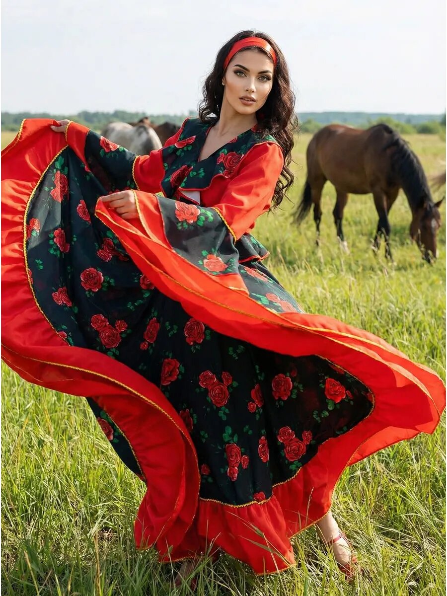 Карнавальный костюм цыганки женский красный, 44-46