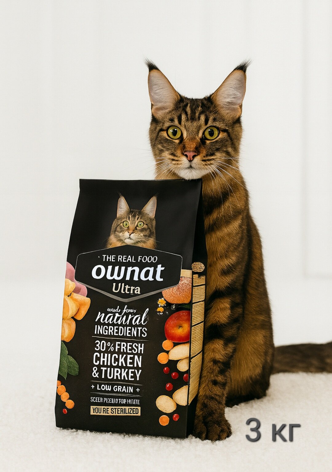 Ownat Сухой корм для стерилизованных кошек, с курицей и индейкой, 3 кг