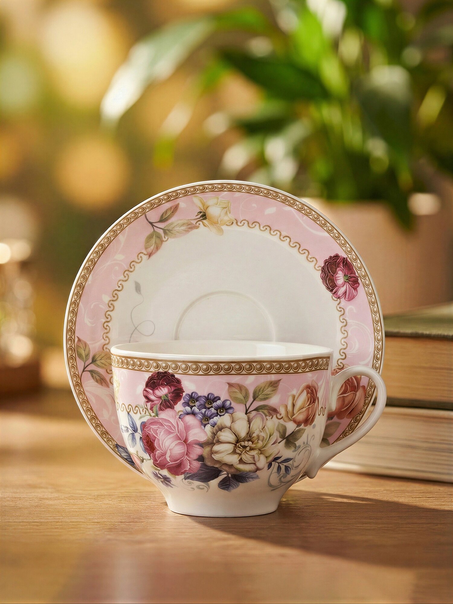 Чайный набор, чайная пара 2 шт 225 мл. Форма "Гранатовый", рисунок "Романтика", Твердый фарфор. 4 предмета на 2 персоны. Подарочная упаковка. Дулёвский фарфоровый завод ДФЗ.