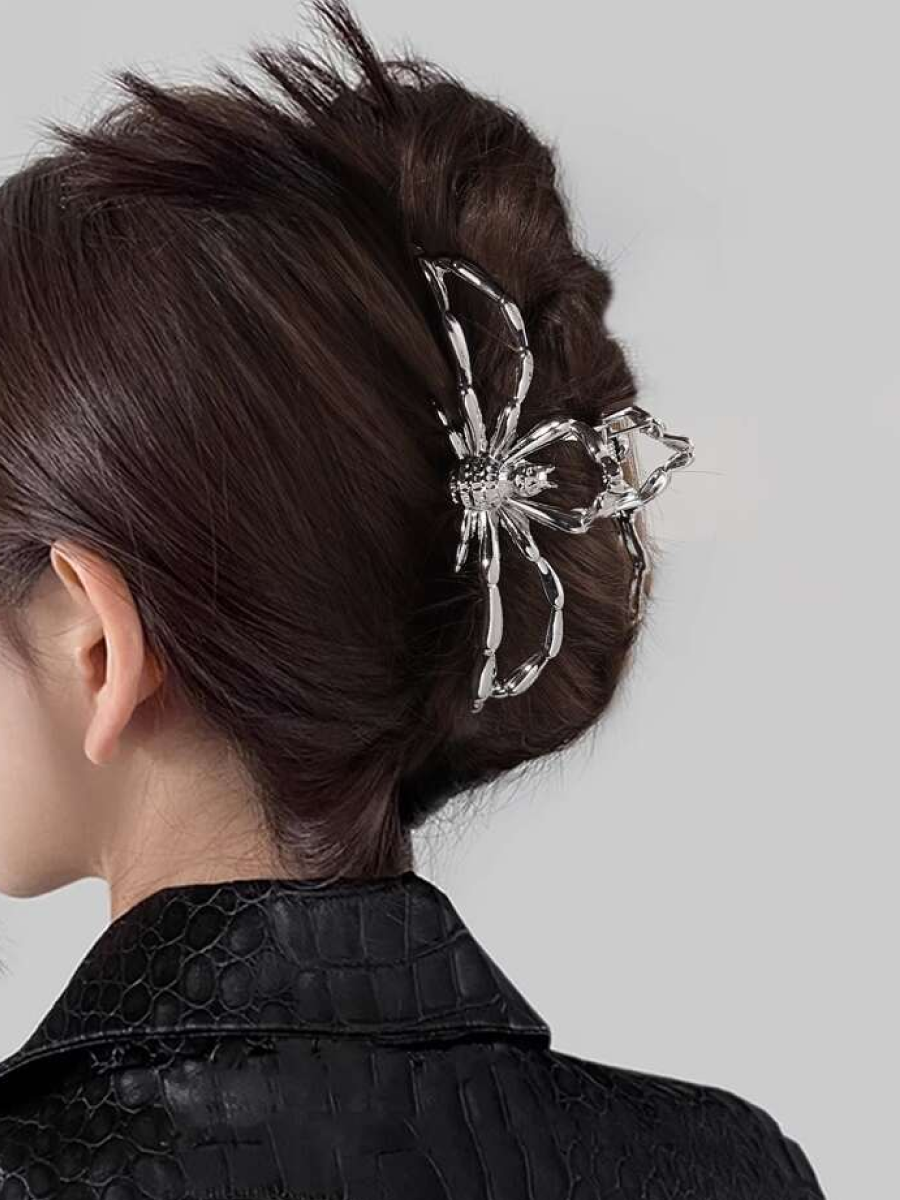 Заколка крабик "паук", краб серебристый металлический для волос женский