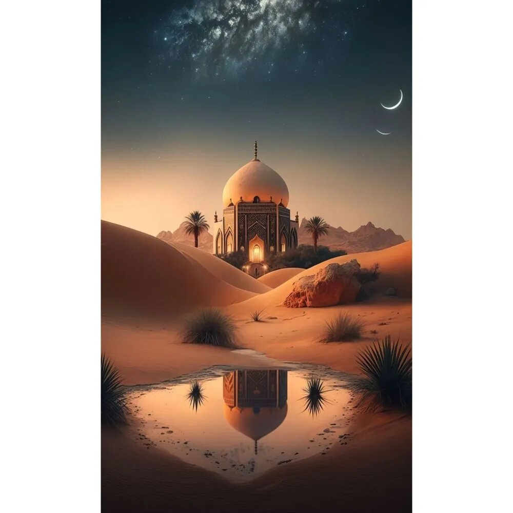 Алмазная Мозаика "Пейзаж Пустыня Мечеть" 40*50 См, Безрамная, Идеальна Для Дома, Украшения, Подарков.