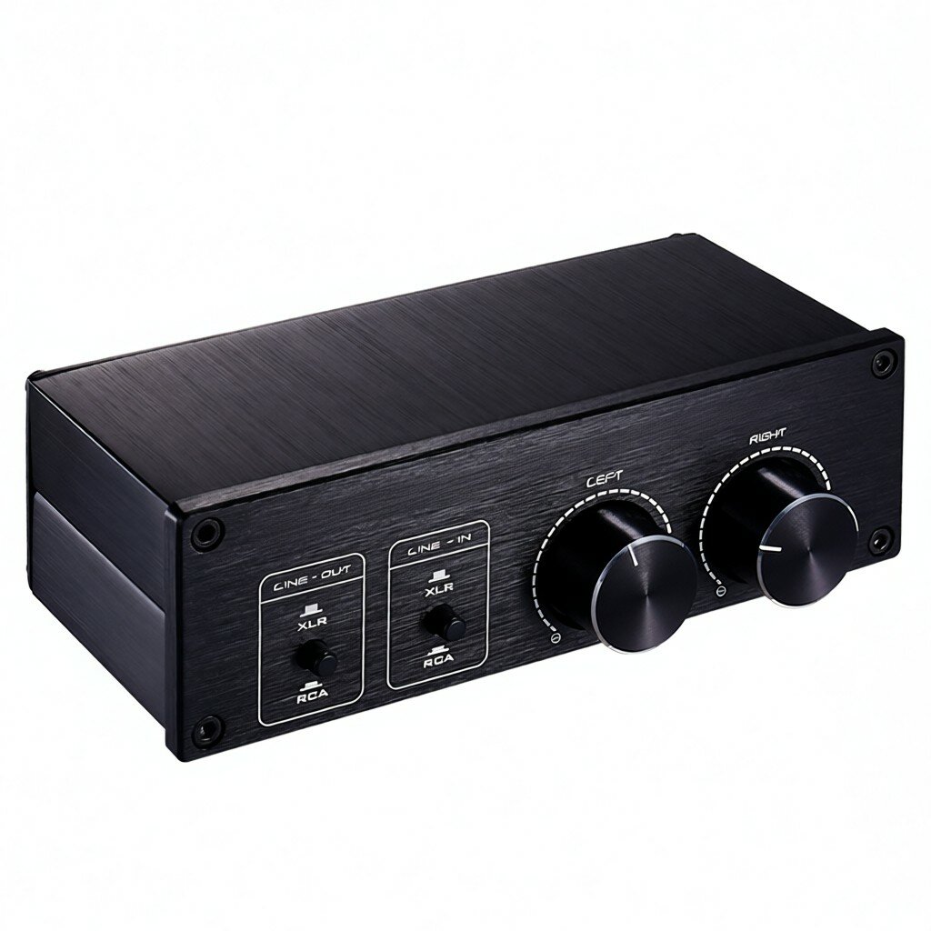 Контроллер громкости аудио пассивный с полностью сбалансированным и односторонним режимом интерфейсов XLR и для систем домашнего стерео преамплификатора колонок, черный цвет, материал металл и электронные компоненты, вход 2-канальный, выход