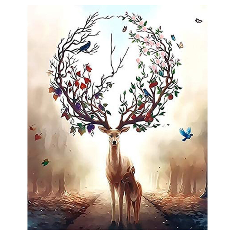 Набор для самостоятельной акриловой живописи HAOEN Paint By Numbers для детей и взрослых 40X45 см Счастливый олень с 3 кисточками