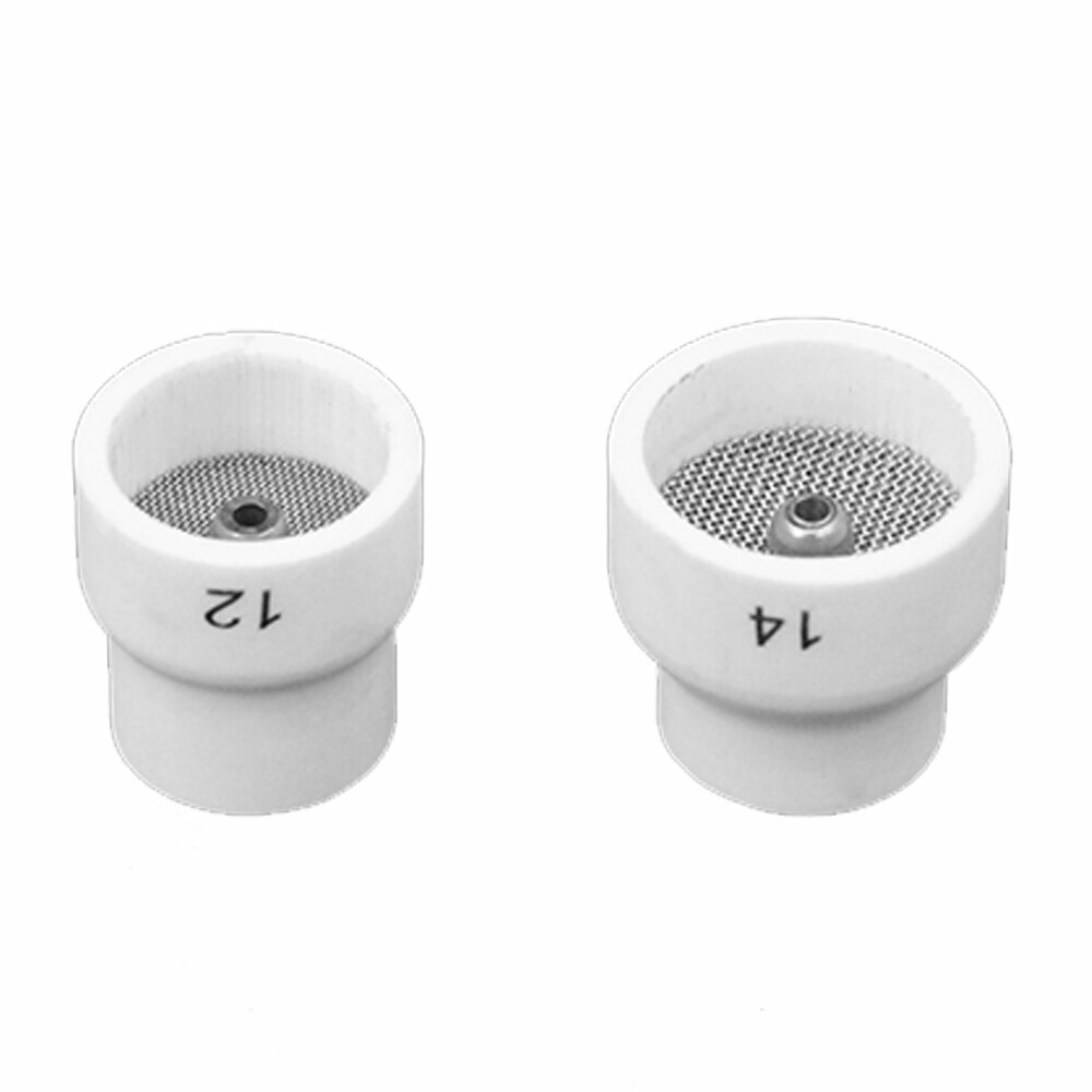 Керамические стаканы для сварочных горелок TIG, 2 штуки (12#+14#), белый и розовый цвета, для WP9/17/18/20/25/26, аксессуары для сварки, набор инструментов для сварки, с сеткой, материал керамика