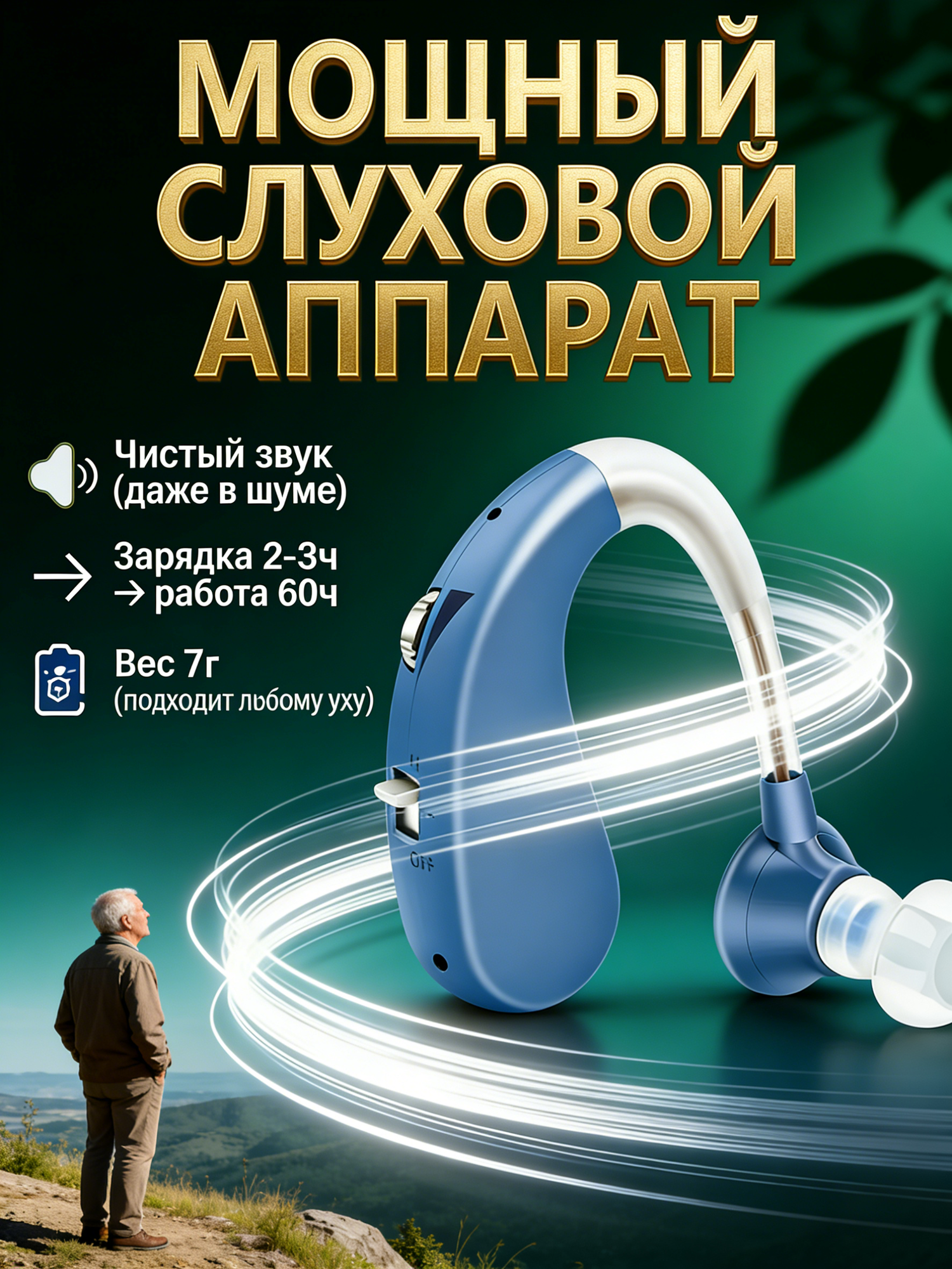 Усилитель слуха на аккумуляторе с функцией Bluetooth, заушный цифровой слуховой аппарат для пожилых с зарядкой type-c