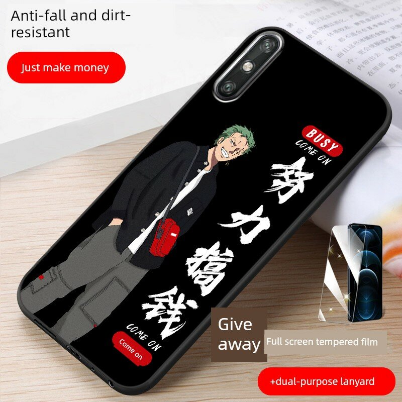 Силиконовый чехол для Huawei Enjoy 10E с рисунком Денежное счастье и шнурком, плюс защитное стекло