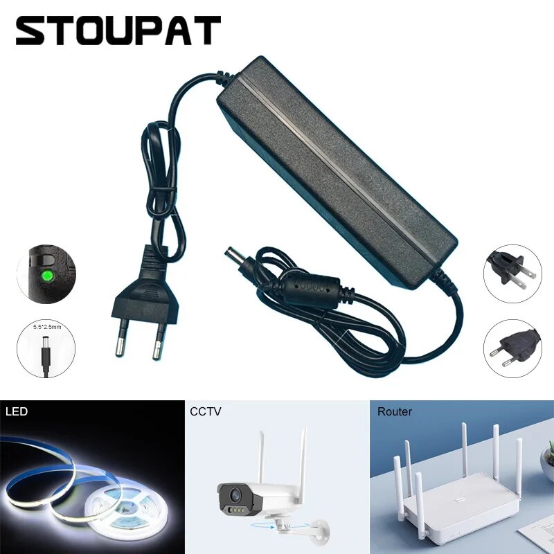 Вилка стандарта ЕС, США, переменный ток 110 В, 220 В постоянного тока, 12 В, 5 А, зарядное устройство 60 Вт для светодиодной ленты, монитора, адаптера видеонаблюдения, переключателя преобразователя