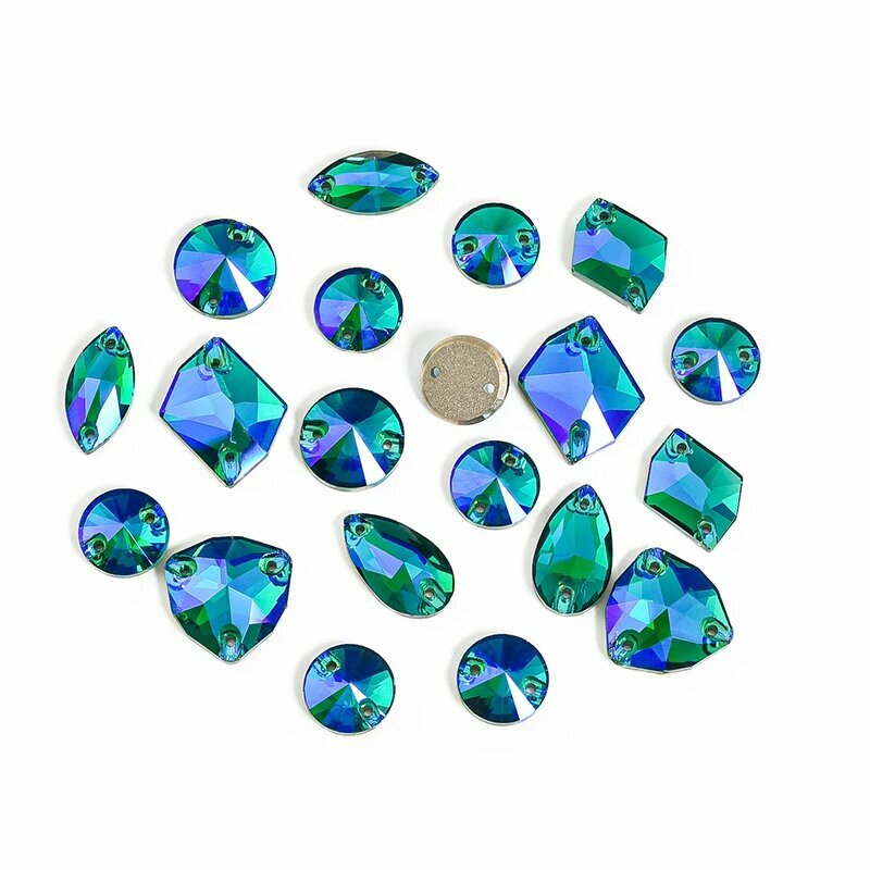OLEeya стразы стеклянные пришивные смешанной формы 20 шт Синий, Emerald SI