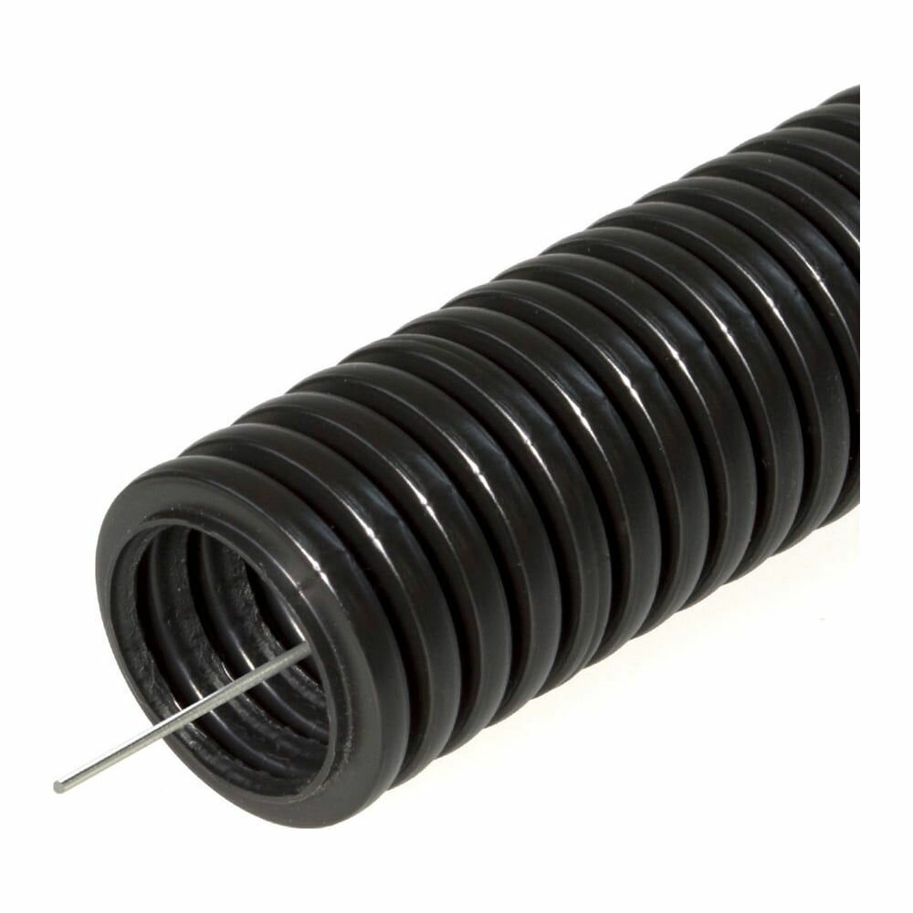 Труба гофрированная ПНД легкая d16мм с протяжкой 350 Н безгалоген. (HF) стойкая к УФ черн. (уп.100м) Промрукав 161556