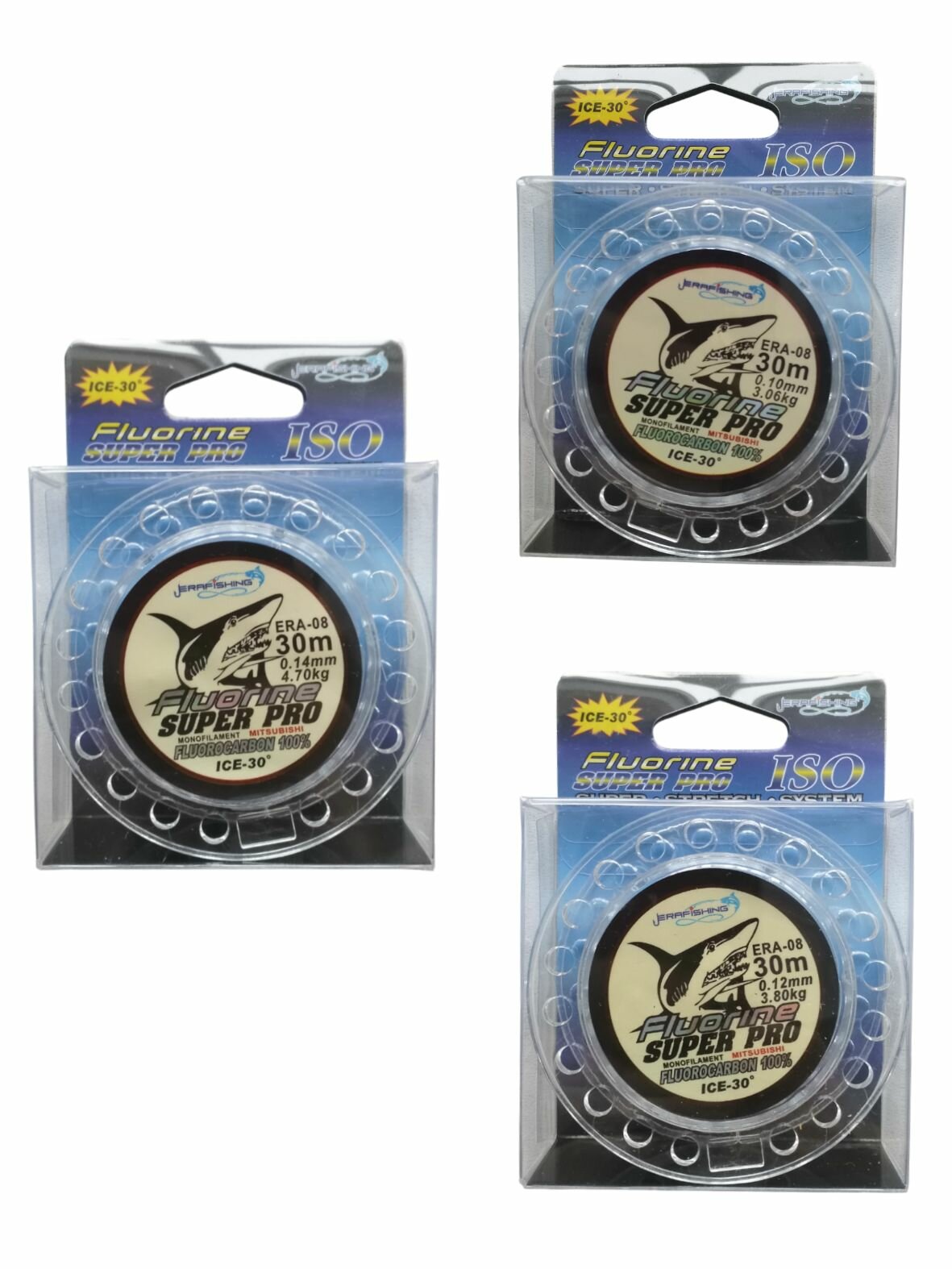 Леска рыболовная флюорокарбоновая Fluorine SUPER PRO 3 ШТ. набор 0,10 мм (3.06кг) / 0,12 мм (3.8 кг)/ 0,14 мм (4.7 кг)