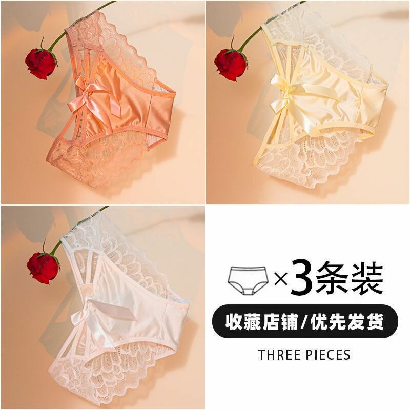 Частные сексуальные трусики для женщин с кружевным краем и бантом, студенческие трусики, перекрестные бесшовные трусики из чистого хлопка, летние треугольные трусики