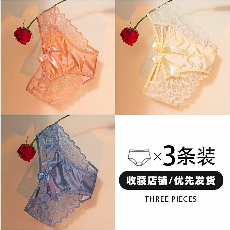 Частные сексуальные трусики для женщин с кружевным краем и бантом, студенческие трусики, перекрестные бесшовные трусики из чистого хлопка, летние треугольные трусики