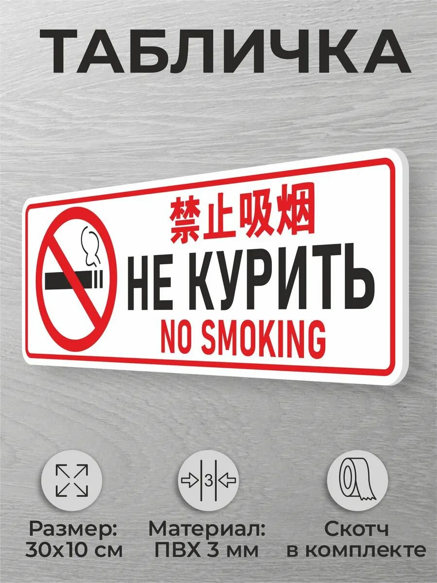 Запрещающая табличка на дверь Не курить, курение запрещено