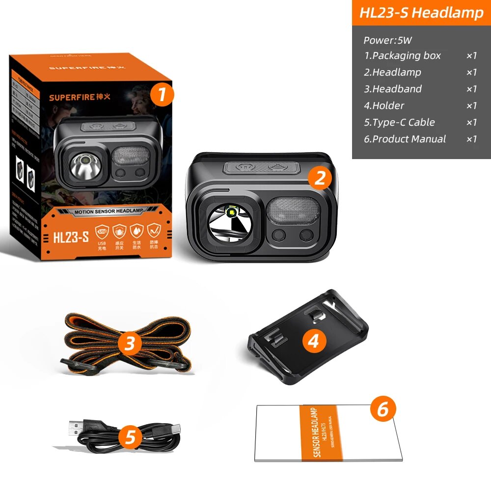 SUPERFIRE HL23 Налобный фонарь HL23-S 5W 2000mAh