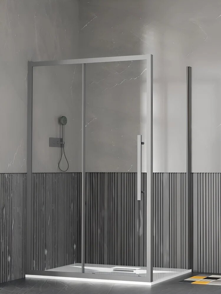 Душевой уголок, душевое ограждение Esbano Flex ESF-119PS-GM ESOGF108PSGM 110х90 см с одной раздвижной дверкой, прямоугольный, профиль оружейная сталь (Gun Metal), стекло прозрачное 6 мм, без поддона