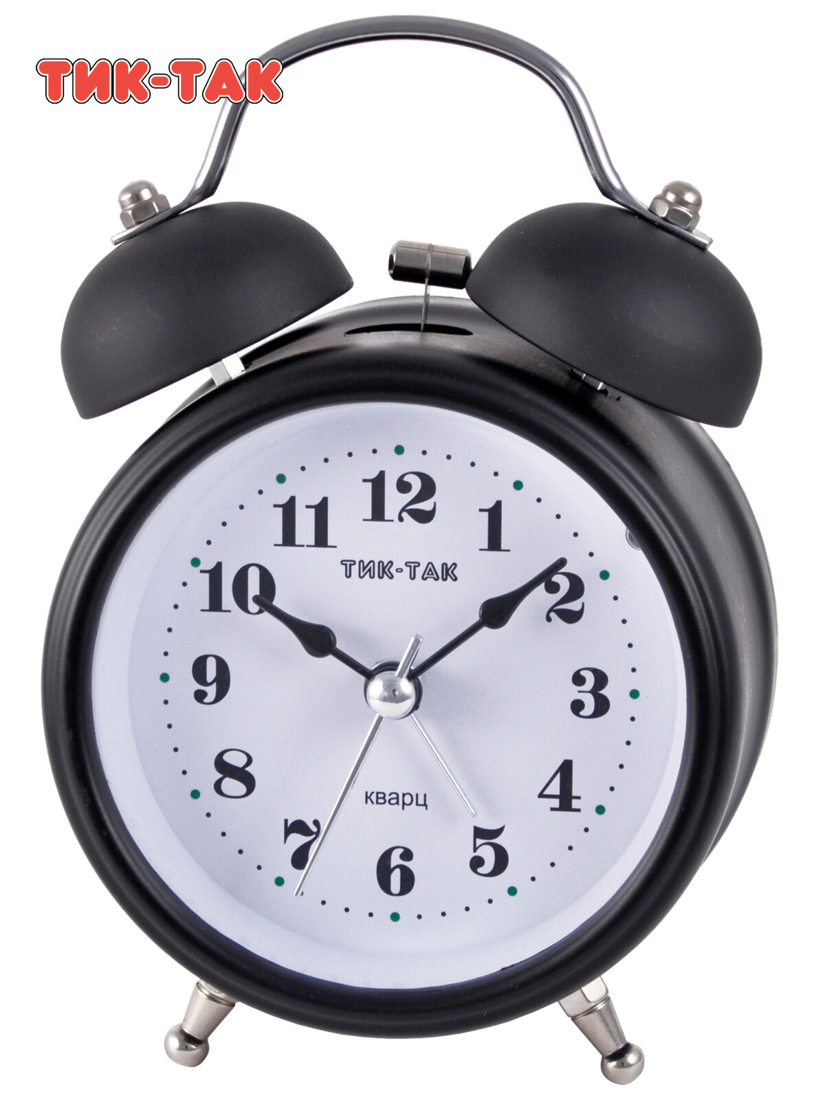 Будильник Тик-Так Б-832, кварцевый механизм, черный, арабские цифры, подсветка