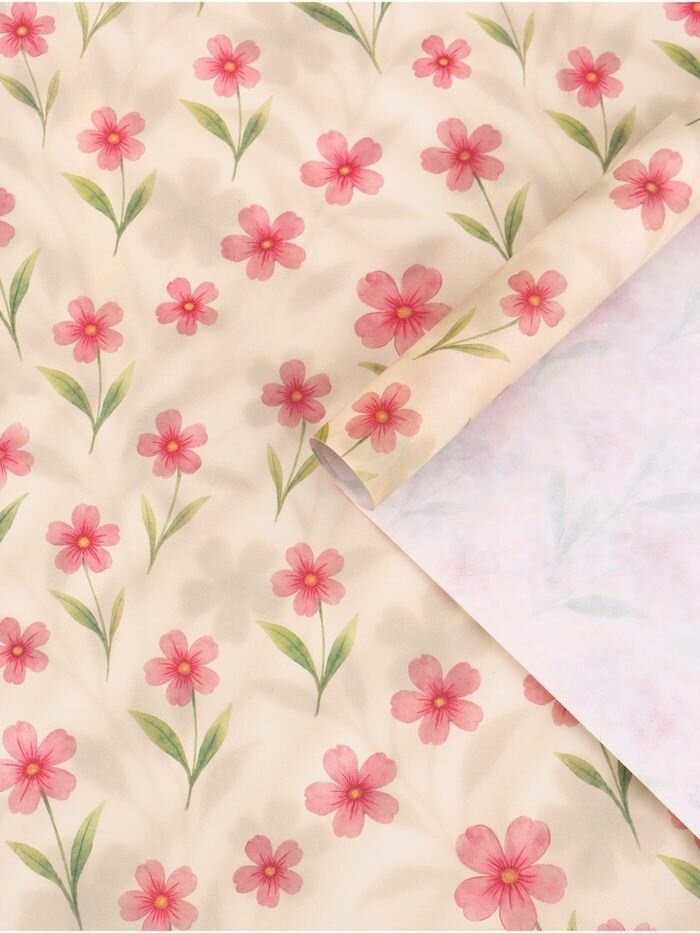 Бумага упаковочная крафтовая Розовый цветы , 50 70 см