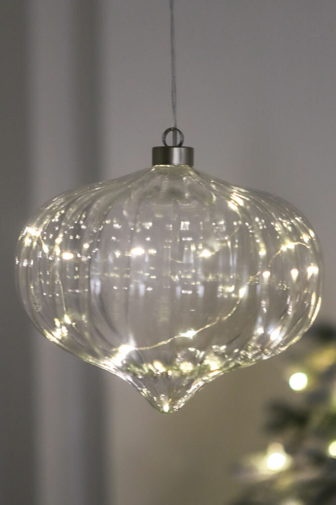 Декоративное светящееся украшение луковка-загадка, стекло, прозрачная, 15 micro LED-огней, 21х20 см, батарейки, Kaemingk 487004