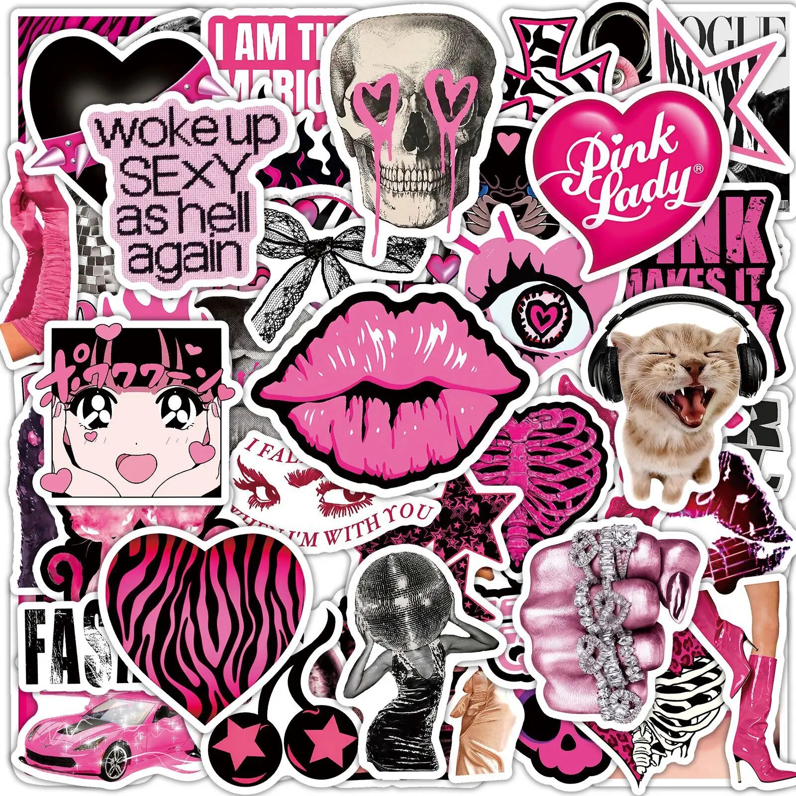 10/50 шт. ретро-наклейки в стиле Y2K, розовые, крутые граффити, декоративные наклейки, игрушки, водонепроницаемые, для скейтборда, ноутбука, холодильника, чемодана, телефона, подарки для детей