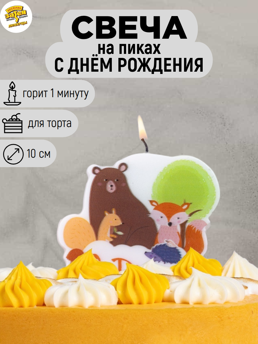 Свеча для торта лесные друзья " С Днём Рождения ! " на пиках