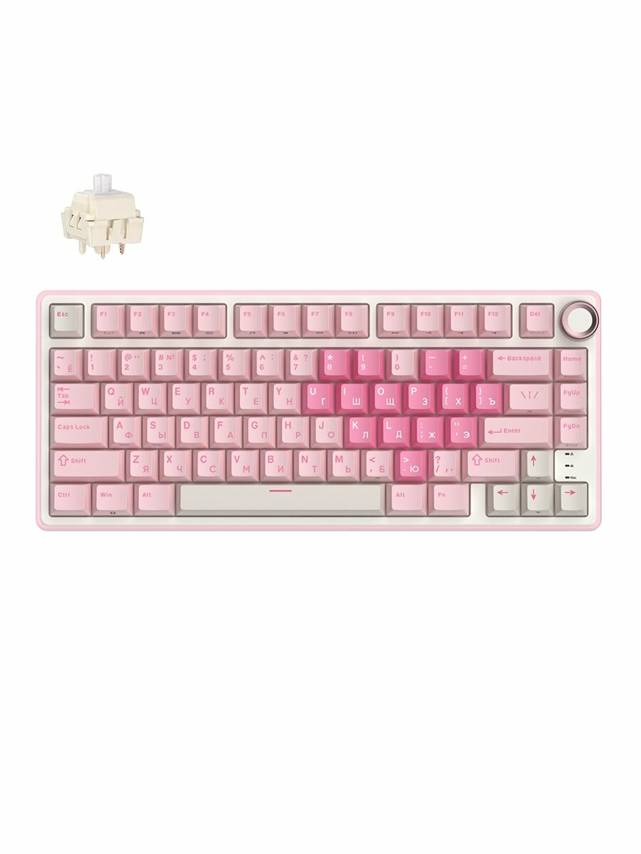 Игровая механическая клавиатура Royal Kludge R75 (75%) - проводная, цвет Pink Melody, RGB, Hot Swap, кейкапы без подсветки символов, линейные свитчи (RK Cream)