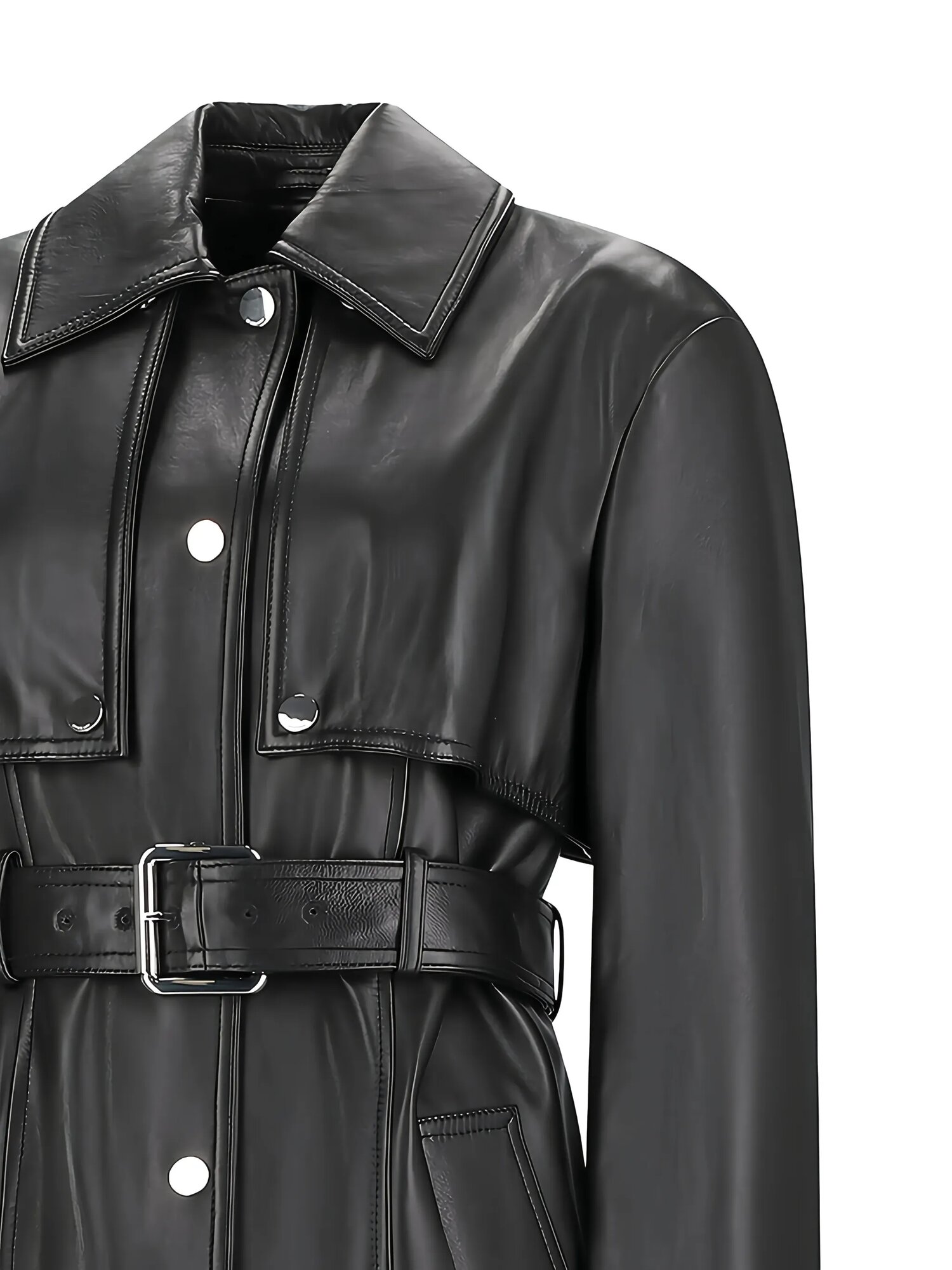 Пальто SPORTMAX Belted leather coat, размер 38, black / black — фото 1