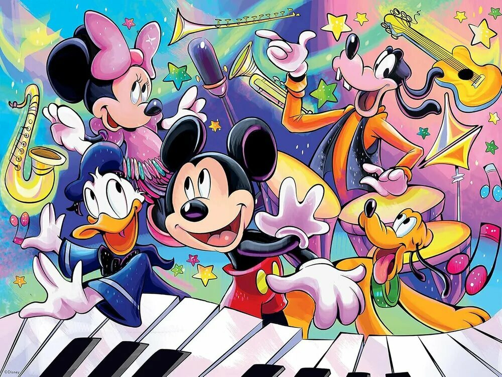 Деревянные пазлы 1000 элементов, подарочная упаковка,50x75cm, Коллекция Disney Together Time Музыкальный концерт Fab Five, подарочный набор для взрослых, продвинутый уровень сборки 5-10.