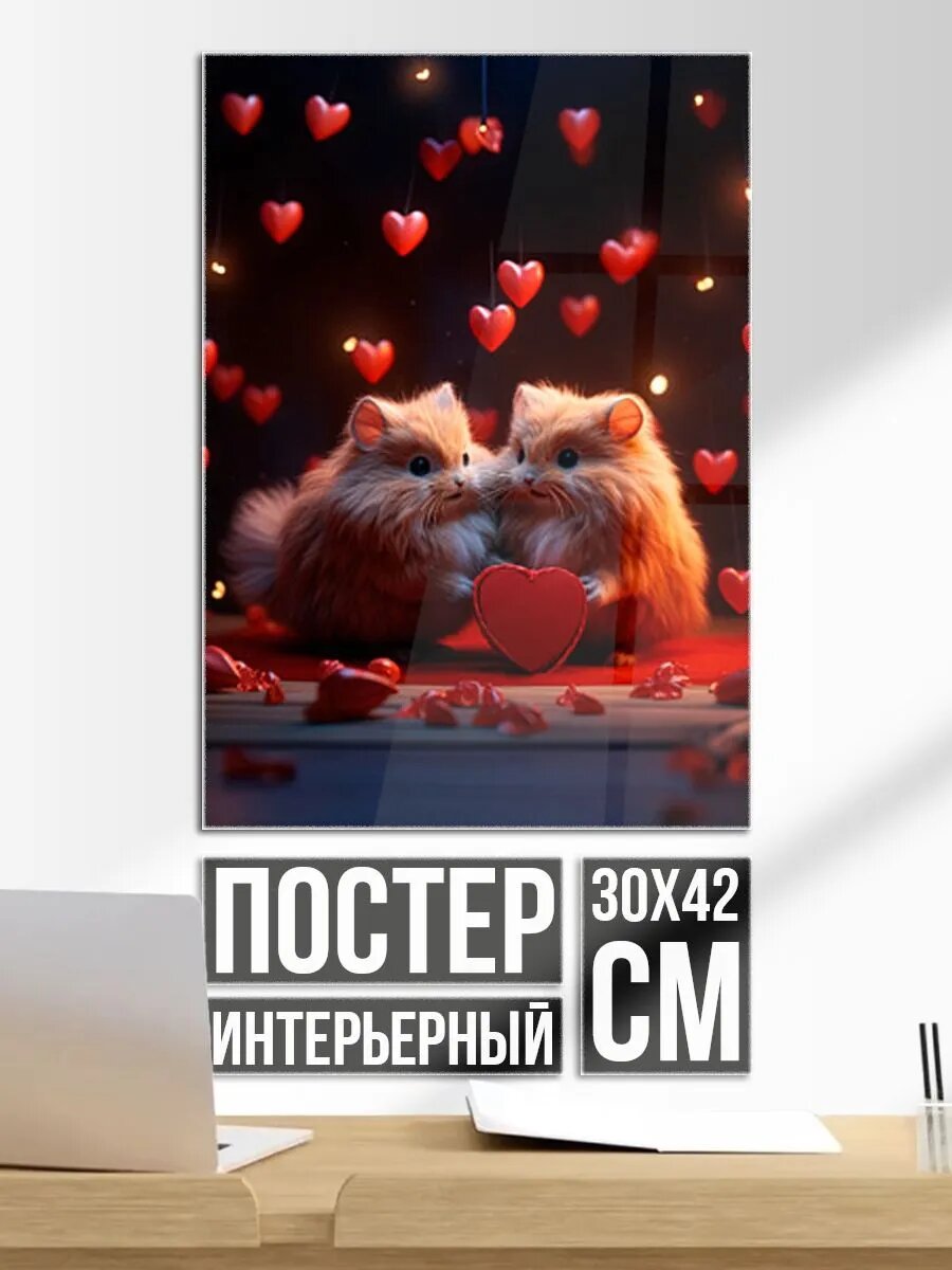 Постер на стену Милые влюбленные хомячки