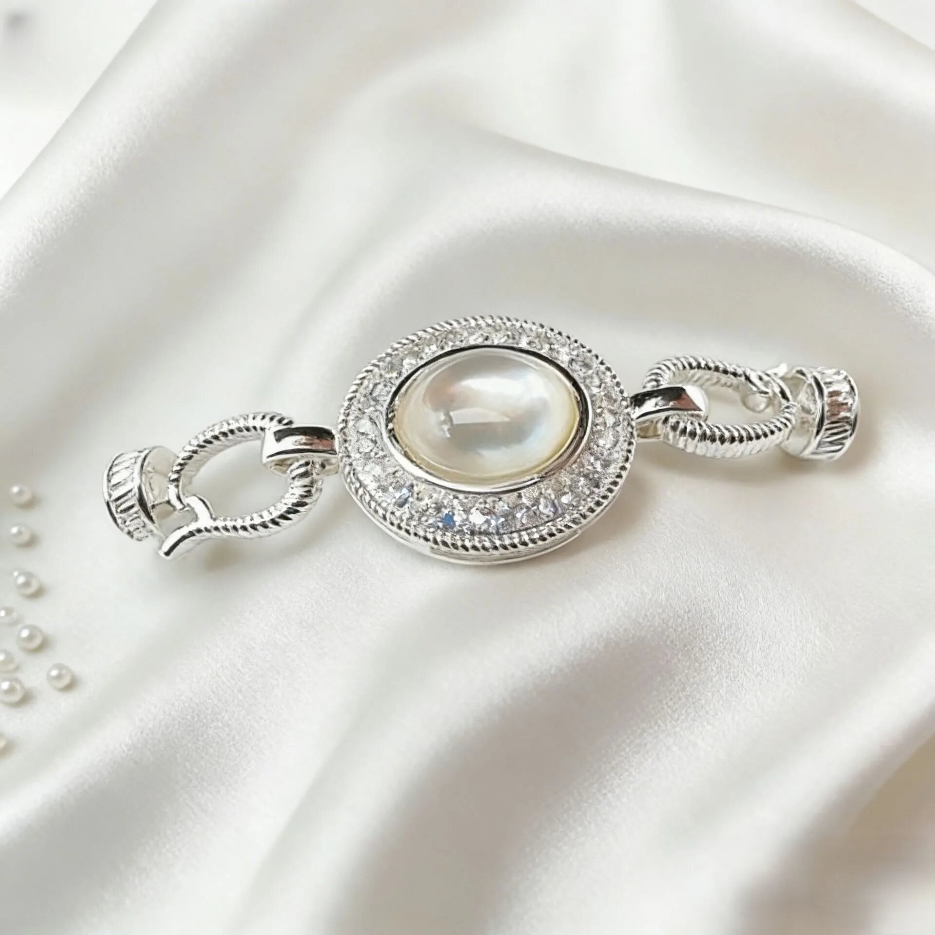Кнопка для браслета с жемчугом, серебро, YM-TB917y-silver