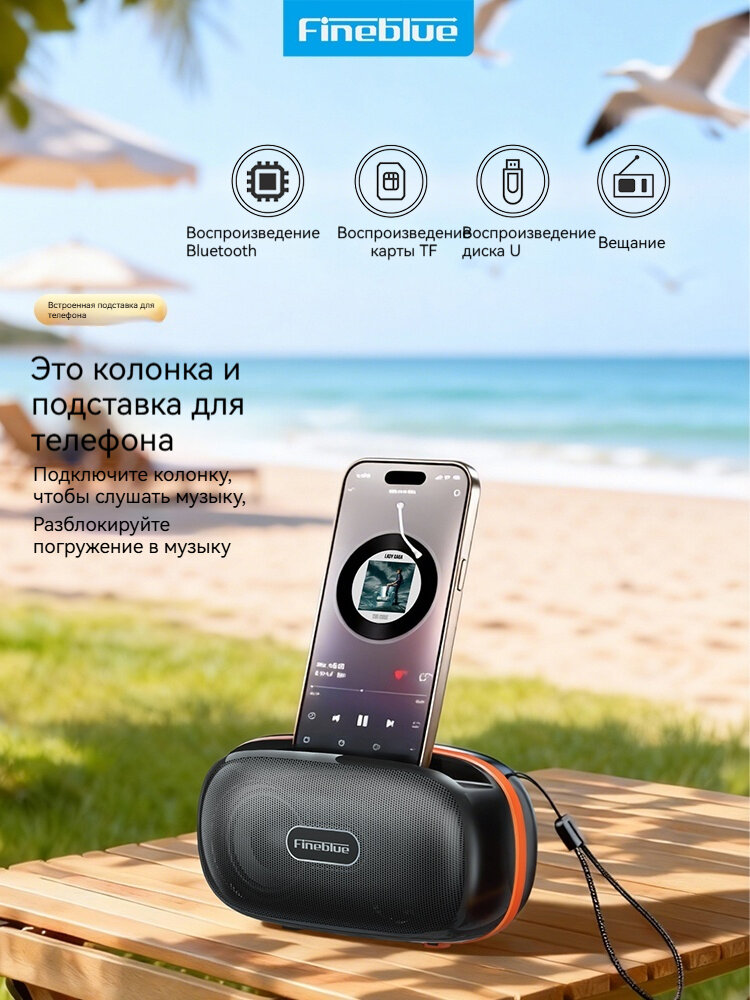 Fineblue ML100 Многофункциональный портативный беспроводной Bluetooth_аудиосистема для наружного использования с функцией радиовещания и USB_прослушивания музыки.