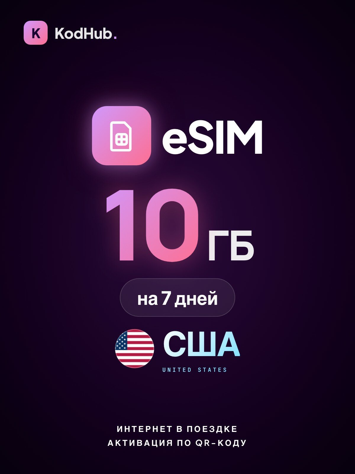 Туристическая eSIM США 10 ГБ на 7 дней | интернет в поездке, связь за границей | QR-код активации