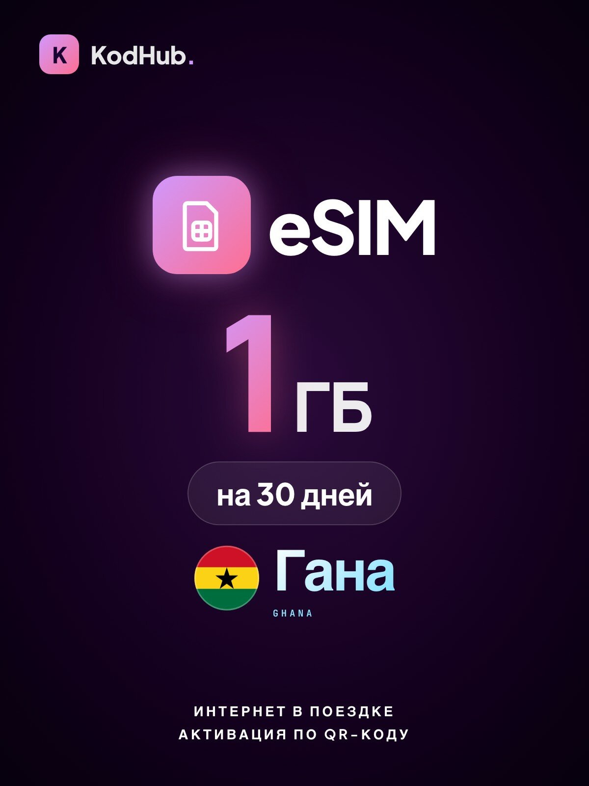Туристическая eSIM Гана 1 ГБ на 30 дней | интернет в поездке, связь за границей | QR-код активации