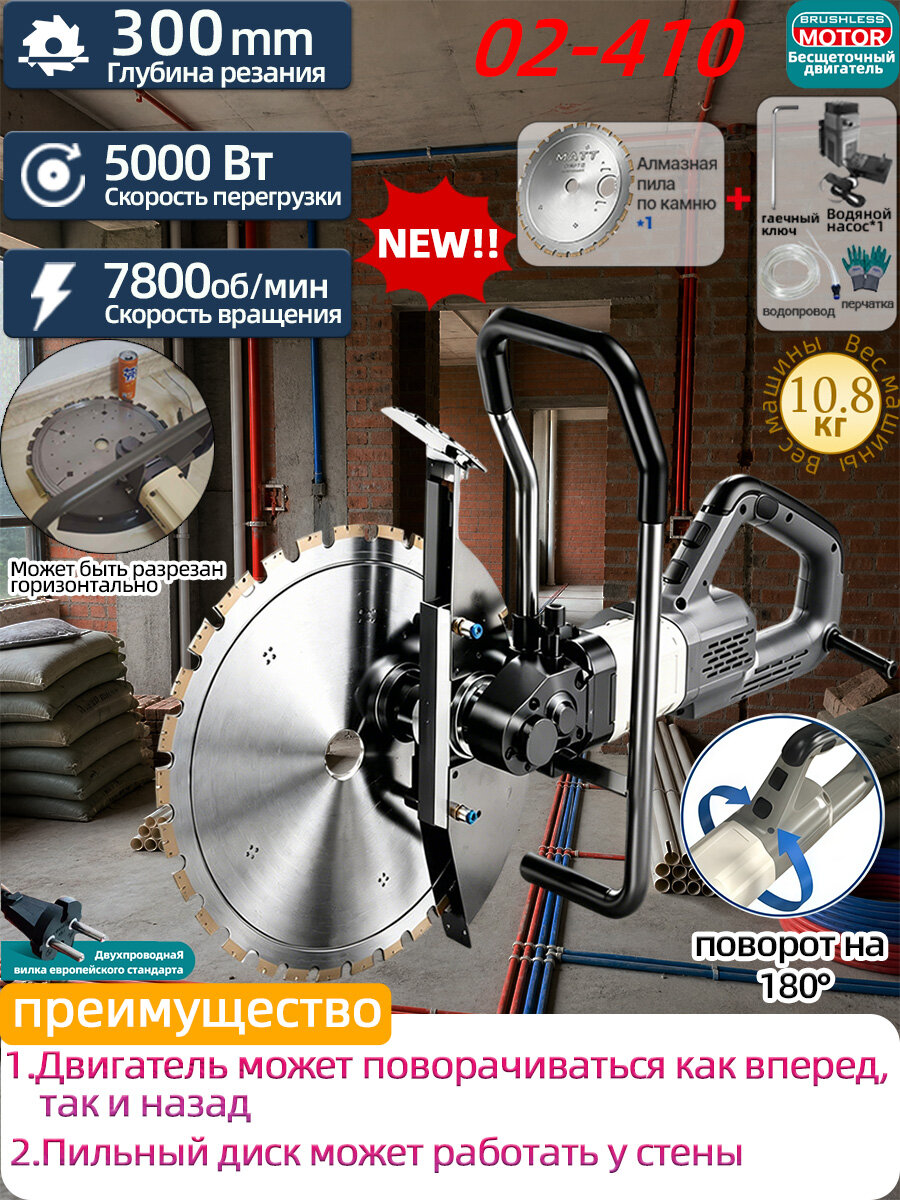Мощная машина для нарезания канавок, не требующая регулировки бесщеточная дисковая бензопила для резки бетона, предназначенная для резки и обработки бетонных стен.