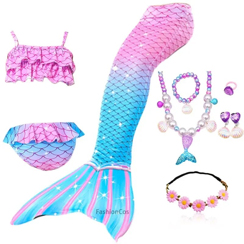 Хвост русалки для девочки, розовый, 110 (3-4T), 9PCS Set