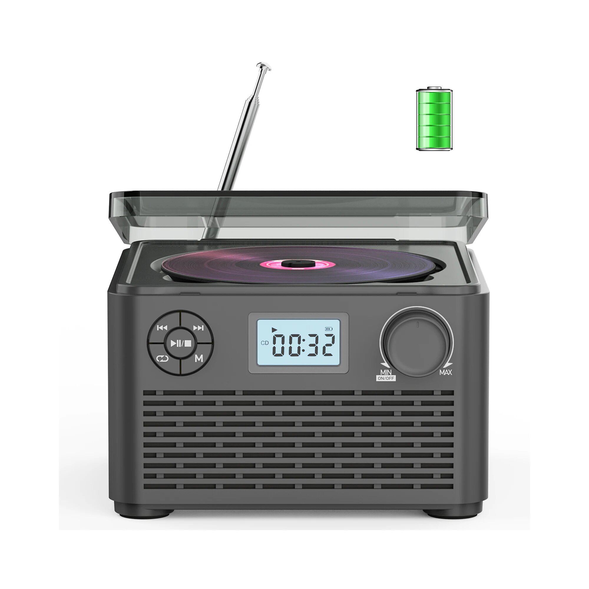 Портативный CD-плеер с Bluetooth, USB, функцией Отключения Звука, FM-радио, Компактный Проигрыватель