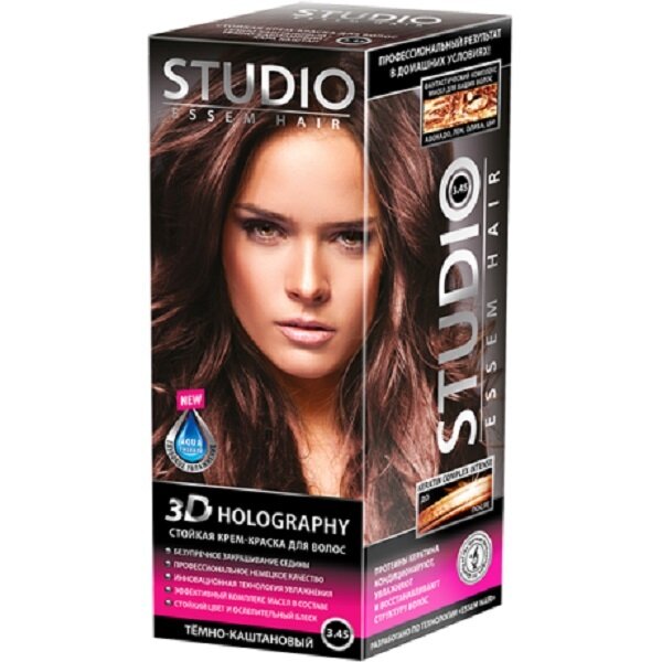 Studio Professional Essem Hairr Краска для волос женская 3D Golografic 50/50 3.45 Тёмно-каштановый 15мл
