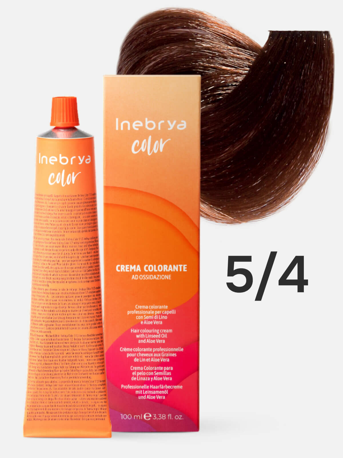 Крем - краска для волос профессиональная Inebrya Color Professional 5/4 Светлый каштановый Медный, 100 мл