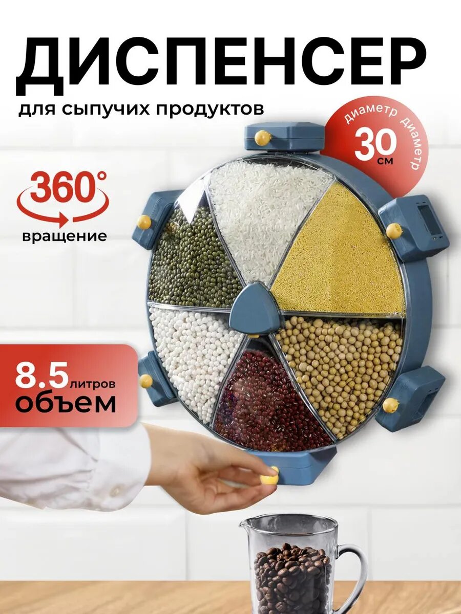Диспенсер кухонный для круп и сыпучих продуктов настенный вращающийся