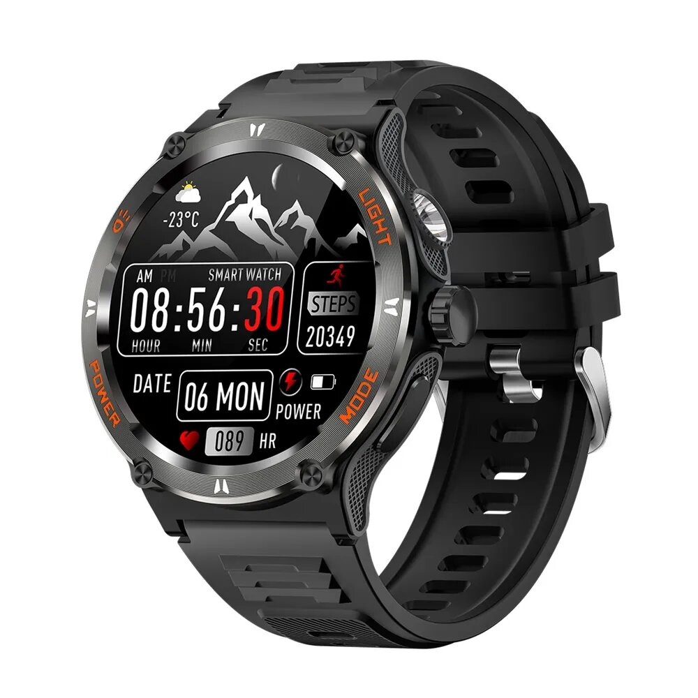 Смарт-часы KT76, 46mm, черное, мужские, спортивные, влагозащита IP69K, мониторинг здоровья