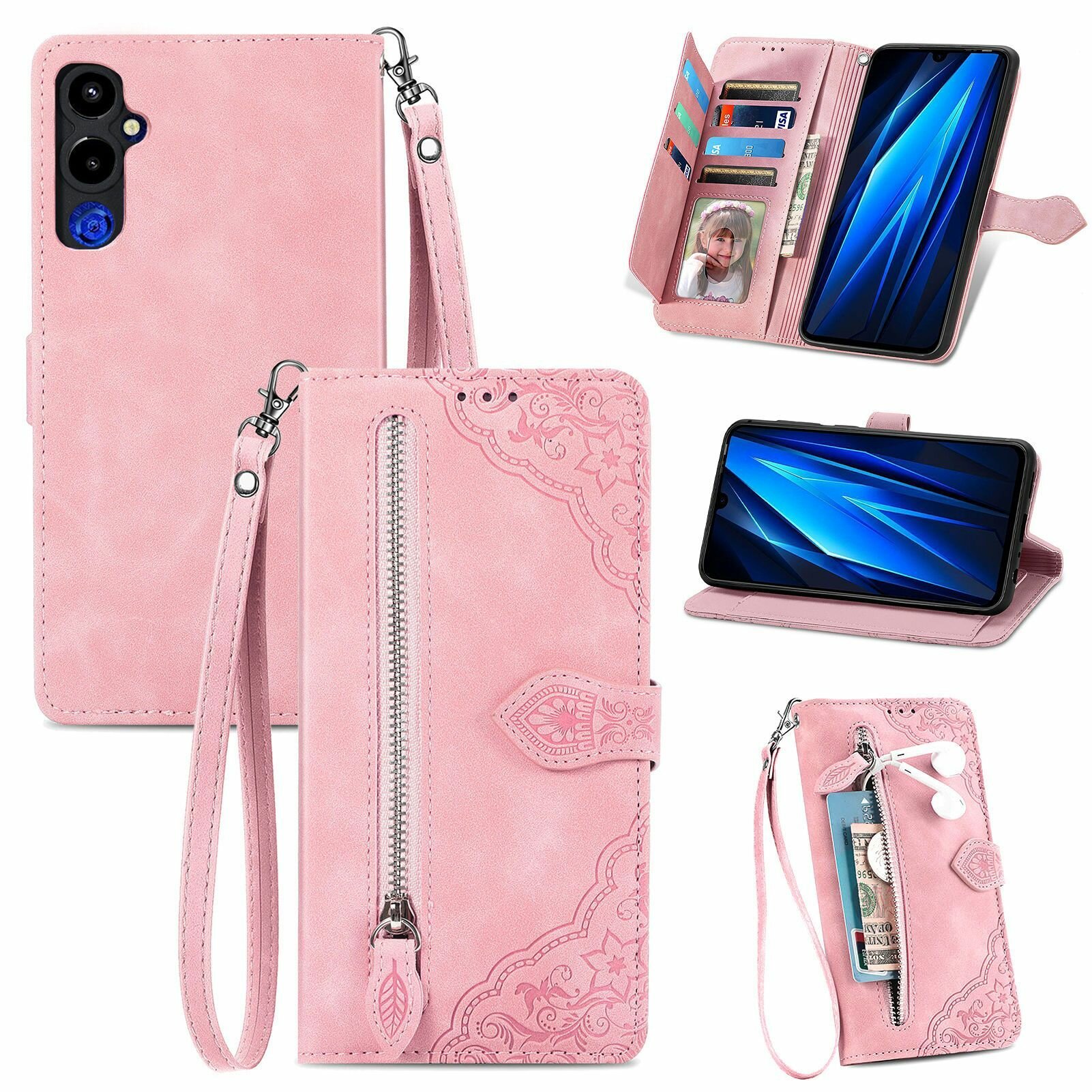 Чехол книжка для Tecno Pova 4 кошелек на молнии Чехлы для мобильных телефонов