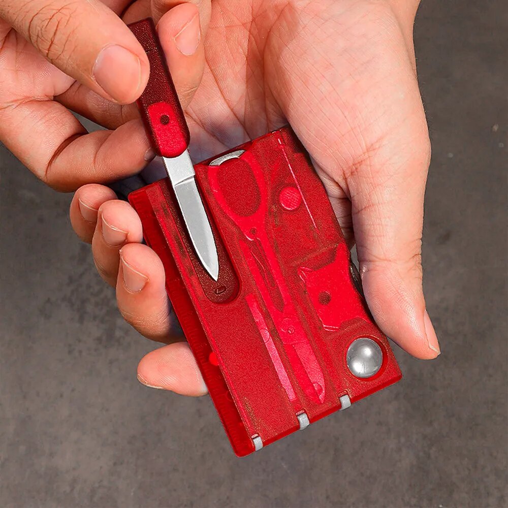 Мультитул 9 предметов, нож туристический, Швейцарская карта, Красный