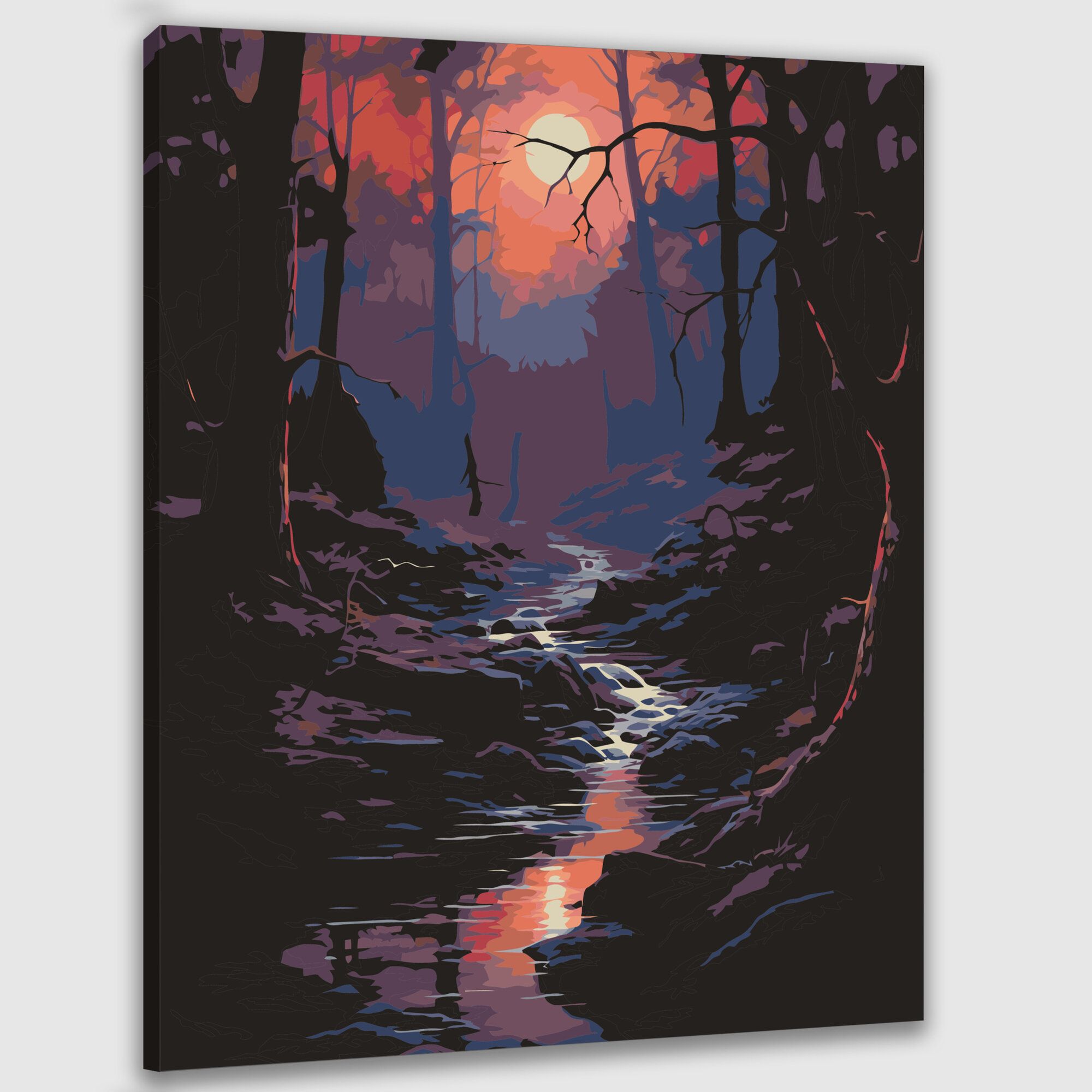 Картина по номерам 40x50 см, картина, масло, жуткий лес, сумерки, ночь Хэллоуина, туман, скелет, полная луна